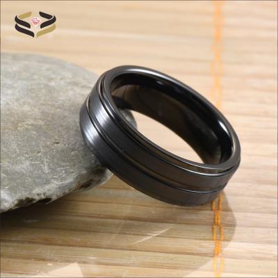 Cina Step Edge Nera Ceramica 8mm Ceramica 8mm Spazzolato Centrale Grooved Per Uomini Regalo Anniversario in vendita