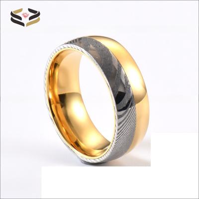Cina Uomini Oro Argento Due Toni Damasco Acciaio Anello Nuziale 8mm lucidato con rivestimento di tungsteno in vendita