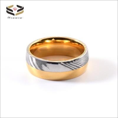 Cina Uomini Oro Argento Due Toni Damasco Acciaio Anello Nuziale 8mm lucidato con rivestimento di tungsteno in vendita