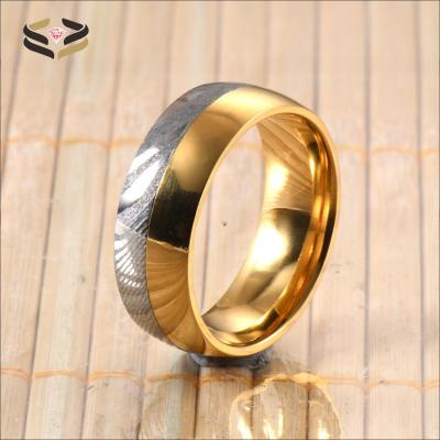 Cina Uomini Oro Argento Due Toni Damasco Acciaio Anello Nuziale 8mm lucidato con rivestimento di tungsteno in vendita
