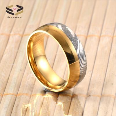 Cina Uomini Oro Argento Due Toni Damasco Acciaio Anello Nuziale 8mm lucidato con rivestimento di tungsteno in vendita