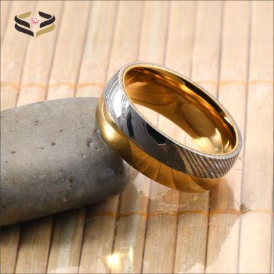 Cina Uomini Oro Argento Due Toni Damasco Acciaio Anello Nuziale 8mm lucidato con rivestimento di tungsteno in vendita
