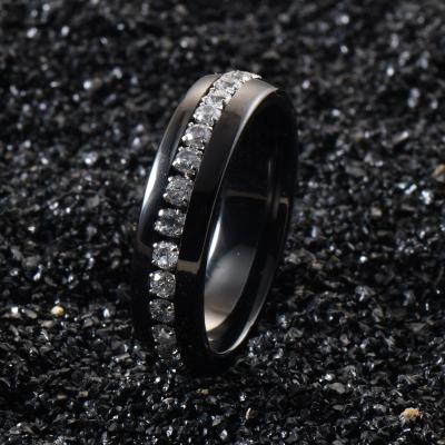 Cina Fidanzamento coppia anelli in ceramica nera 6mm Full Diamond con impostazione invisibile in vendita