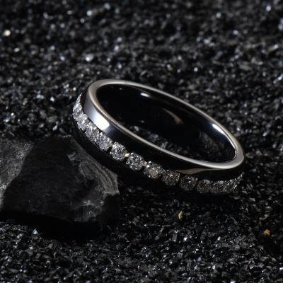 Cina Fidanzamento coppia anelli in ceramica nera 6mm Full Diamond con impostazione invisibile in vendita