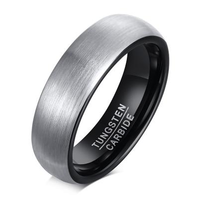 China 6mm Silver Brushed Tungsten Wedding Band with Black Inner for Unisex Engagement and Anniversary for sale