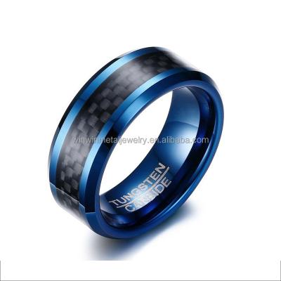 China 8mm Comfort Fit Tungsten Wedding Band Ring with Black Carbon Fiber Inlaid and Classic Gold Polished Finish for sale
