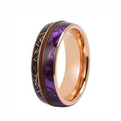 China 8mm Rose Gold Plated Tungsten Wedding Band with Purple Shell Inlay for Men and Women for sale
