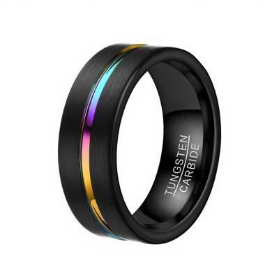 China 8MM Wide Black Plated Rainbow Colorful Tungsten Wedding Band Ring for Men and Women for sale