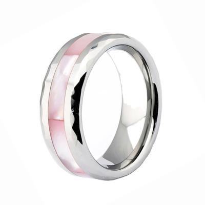 China 8mm Silver Plated Tungsten Carbide Ring with Pink Shell Inlay for Men and Women Wedding Band for sale