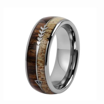 China Men's Tungsten Ring with Deer Antler & Koa Wood Inlay and Silver Arrow Design for Wedding and Party for sale