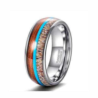 China 8mm Width Tungsten Wedding Band with Deer Antler & Koa Wood Inlay and Turquoise Inlay for Men and Women for sale