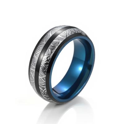 China 8mm Polished Tungsten Wedding Band Ring with Meteorite Inlay for Men and Women for sale