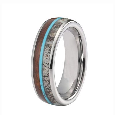 China 8mm Tungsten Ring with Oval Cut Wooden Antler Deer Inlay - Scratch & Deformation Proof Wedding Band for Men and Women for sale