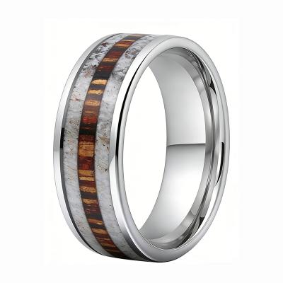 China 8mm Tungsten Ring with Celtic Deer Inlay and Deer Antler Wedding Band for Men and Women for sale