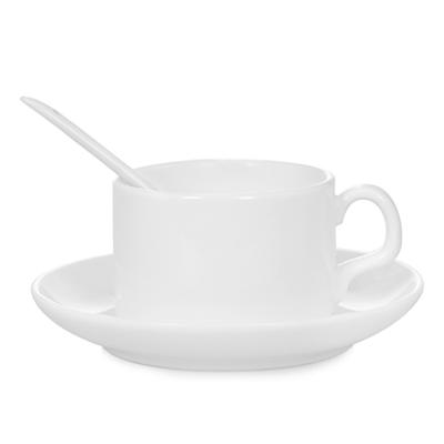 中国 スプーンおよび皿/受皿によって置かれる白い上塗を施してあるコーヒー昇華マグ 販売のため