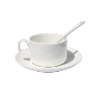 中国 スプーンおよび皿/受皿によって置かれる白い上塗を施してあるコーヒー昇華マグ 販売のため