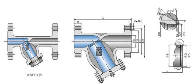 Y Type Strainer Dimensions Drawing 150LB