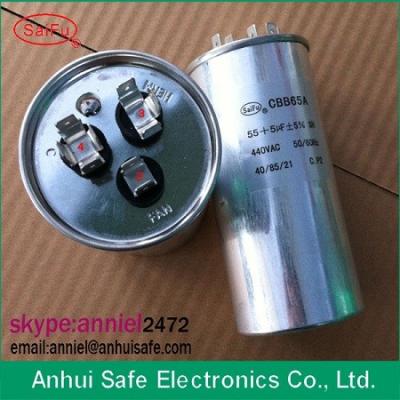 China kinds of AC Dual Capacitor cbb65 capacitor 3.5uf 4uf 4.5uf 250V 450V manufacturer for sale