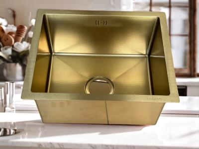 China Luxury Gold  Toned SUS304 Stainless Steel Square Kitchen Sink with  Efficient Drainage Design for sale