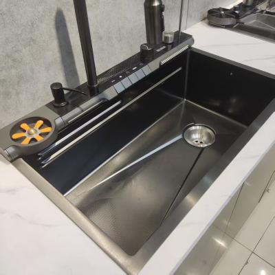 Cina Scavo di cucina in acciaio inossidabile nero a doppia scodella in vendita