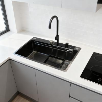 China 800mm Double-Bowl Stainless Steel Kitchen Sink Set com torneira de arco alto e 1 ano de garantia para cozinhas modernas à venda