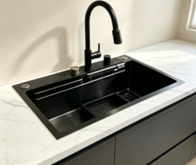 China 304 Stainless Steel Single Bowl Kitchen Sink | Artisan Handcrafted Nano Black Matte Sink, Hand Polished Anti-Rust Brushed Finish For Modern Household Kitchen Renovation for sale