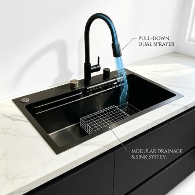 China Flush Mount / Inset Kitchen Sink 18-Gauge 304 SS Main & Auxiliary Bowl Kitchen Sink Gold-Toned Flush-Mount 1000mm 300mm Extra-Deep Basin | Custom Basin Depth Available | Custom Steel Gauge Available for sale