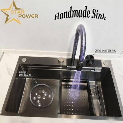 China Matte Black Nano-Coated 304 Stainless Steel Kitchen Sink Undermount Double Bowl 900mm 250mm Deep Basin for sale