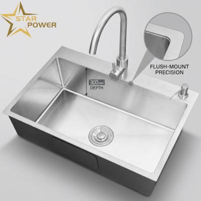 China Flush Mount / Inset Kitchen Sink 18-Gauge 304 SS Main & Auxiliary Bowl Kitchen Sink Gold-Toned Flush-Mount 1000mm 300mm Extra-Deep Basin | Custom Basin Depth Available | Custom Steel Gauge Available for sale