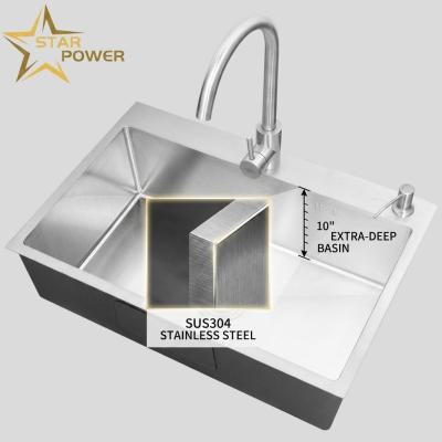 China Top Mount / Drop-in Kitchen Sink SUS304 Stainless Steel Double Bowl Kitchen Sink Polished Top-Mount 700mm 10-Inch Extra-Deep Basin | Custom Basin Depth Available | Custom Steel Gauge Available for sale