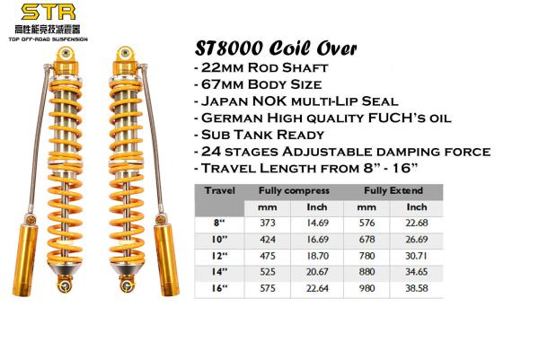Quality SG8000 Series Adjustable Coilover Shock 8in-16in Coil Over Adjustable Shocks for sale
