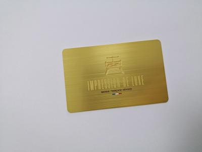 Cina i biglietti da visita del metallo di spessore di 0.5mm incidono Logo Silver Gold Brushed Finish in vendita