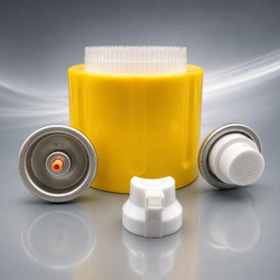 China Industrial Foam Aerosol Valve Set with 1 Inch Valve Size and 57mm / 65mm Cap Options in Metal + Plastic Construction for sale