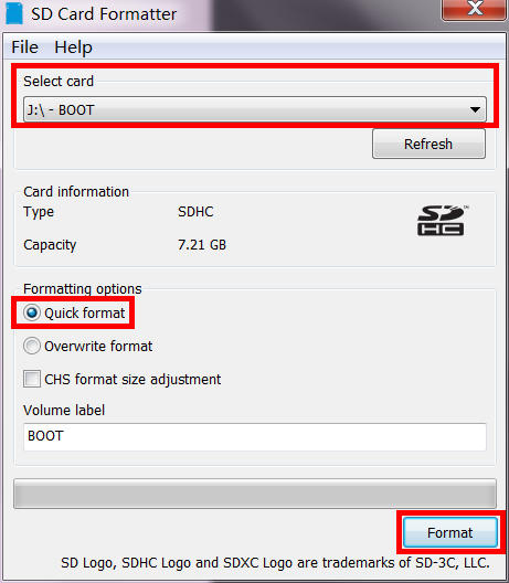SD card formatting process