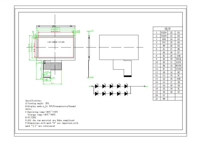 Close-up view of 4.3 inch TFT LCD module components and interface