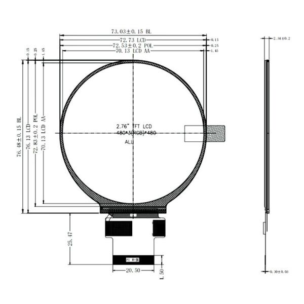 Quality 2.8 Inch Round TFT LCD Display Screen 480*480 Resolution Optional Touch SPI RGB for sale