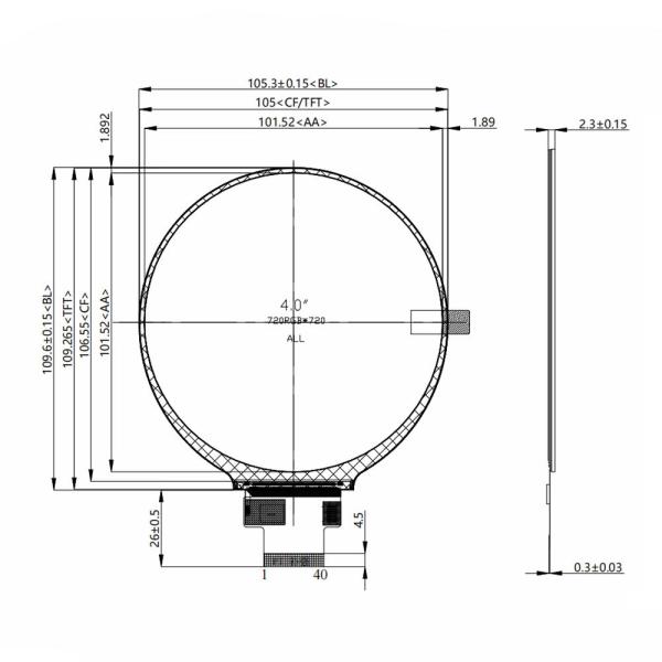 Quality 4 Inch Round LCD Display Screen 720*720 Resolution Optional Touch Screen MIPI for sale