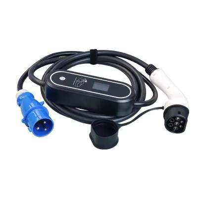 China 5M Type2 Portable Ev Charger 32A Adjustable Color screen Charging Cable with 220V Input Voltage and LP55 Protection Level for sale