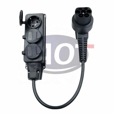 China 16 Amps BLACK TYPE 2 TO 3 X SCHUKO EV Charging Adapter for Car Electric Charger BLACK for sale