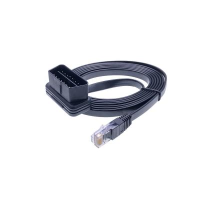 China PA66 GF ABS PC Material RJ45 Diagnostic Cable OBD2 16PIN OBD Male Connector to RJ45 Connector OBDII Adapter Extension Flat Cable for sale