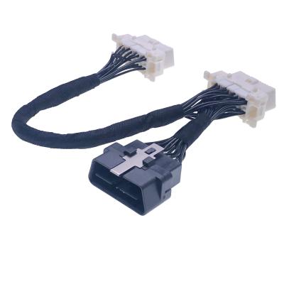 China - Customized Assembly 16PIN J1962 OBDII Male to 2X Female Toyota Connector Wiring Harness with PVC OKI Technic Cable Material for sale