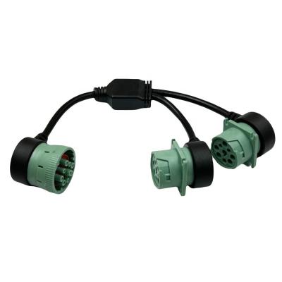 China 90 DEGREE Green Type 2 J1939 9pin Splitter Y Cable for Truck Freightliner GPS ELD Tracker 12V Voltage Offer Drawing for sale