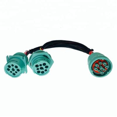China Pins Plating Nickel/Golden AOTAI Custom J1939 GPS Type 2 Splitter Y Deutsch 9PIN J1939 Green Connector Cable for Scanner Tool for sale