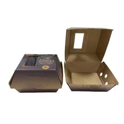China Disposable Custom Biodegradable Kraft Burger Boxes Eco-Friendly Certified Takeout Packaging for Restaurants for sale