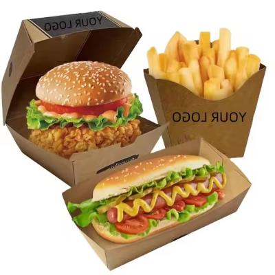 China Custom Eco-Friendly Burger Fry Boxes Biodegradable Kraft Takeaway Packaging with Folders for sale