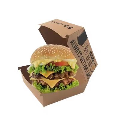 China Customized Disposable Burger Box  Food Grade Kraft Paper Clam Shell Takeaway Packaging for sale