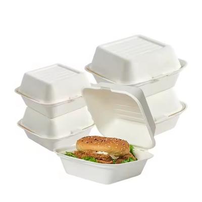 China Biodegradable Hamburger Box Customized Fast Food Delivery Packaging Sugarcane Box for sale