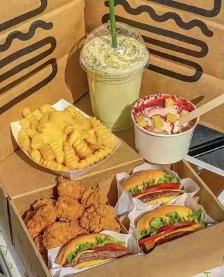 China CMYK Color Printing Kraft Paper Takeout Box for Burger French Fries and Fried Chicken for sale