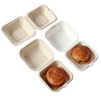 China Customized 100% Sugarcane Bagasse Burger Box 6x6x2 Biodegradable Food Container for sale