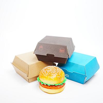 China Customized printing eco-friendly recyclable food grade cold kraft paper hamburger box fast food takeaway packaging box for sale